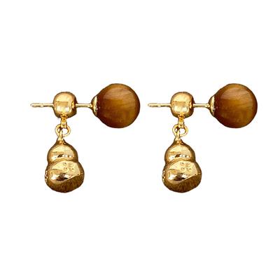 复古美拉德虎眼石葫芦耳钉