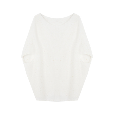 龍喜儿 美丽奴羊毛针织衫女法式船领落肩袖遮肉显瘦宽松上衣W007