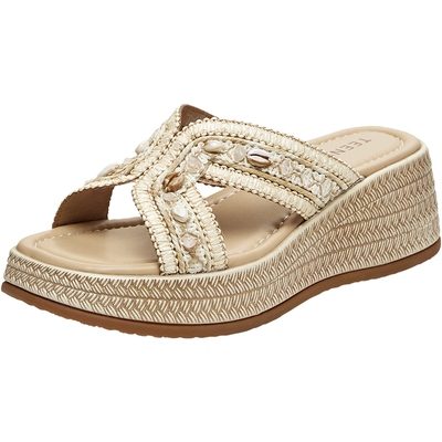 天美意一字拖坡跟厚底凉鞋女编织海边度假凉拖2026夏新款KT110BT6