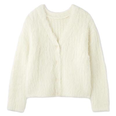 FRAY I.D秋冬优雅时尚纯色V领马海毛针织开衫FWNT244062