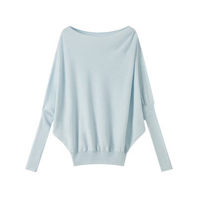 未冕26春季一字领抽褶蝙蝠袖上衣