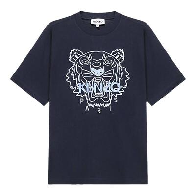 高田贤三男士虎头刺绣深蓝色短袖