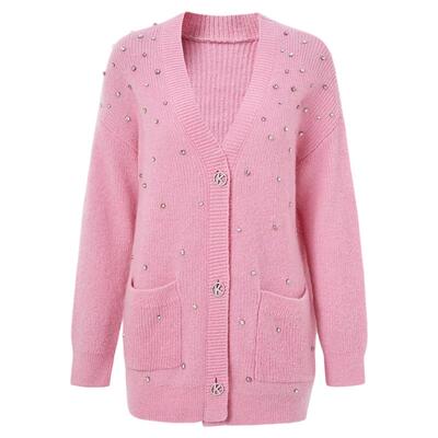 kodice粉色钉珠宽松针织开衫