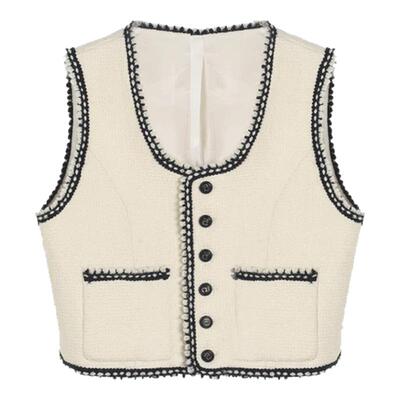 撞色富贵千金编织马甲背心无上衣