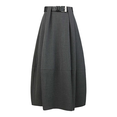 sdeer圣迪奥女装25年新品法式高腰压褶茧型拼接长裙S253Z1119