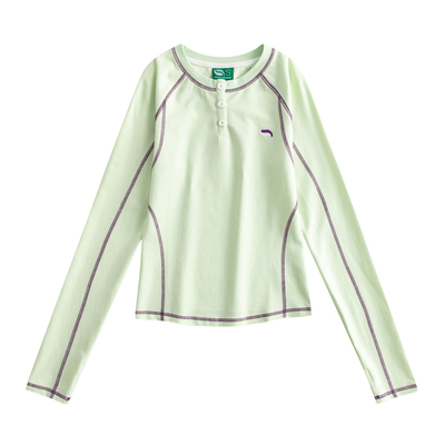 哈苏线运动球衣女亨利领长袖T恤