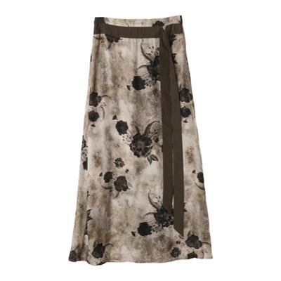 西町村屋国风印花系带A字裙女夏季新款新中式长款半身裙XX9B10005