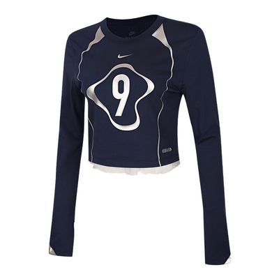 Nike耐克女子打底衫26春新款高腰短款蕾丝花边长袖T恤IO0467-410