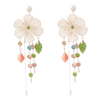 IPINK水钻流苏度假风耳环耳夹