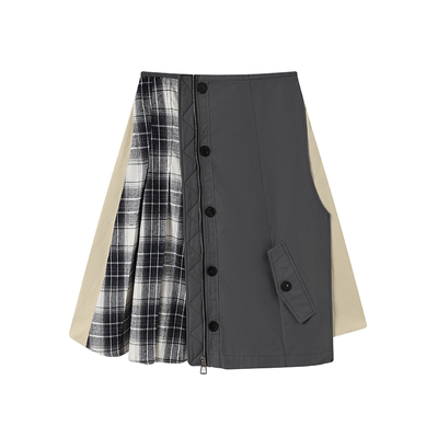 丿未PUREVENUS格纹拼接半身裙
