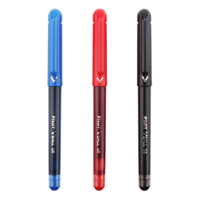 日本PILOT百乐直液式走珠笔VBALL水性笔子弹头签字笔LVE-10EF红蓝黑中性笔0.5mm学生考试练钢笔字专用黑武士