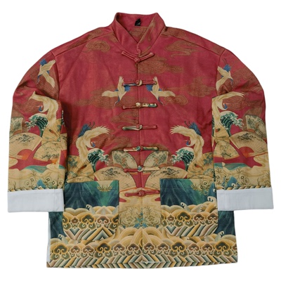 蜜桃绒盘扣古风立领唐装夹克外套