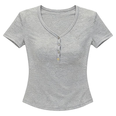 CLIMAX VISION轻盈凉爽莱赛尔舒弹亨利V领短袖T恤女收腰显瘦正肩T