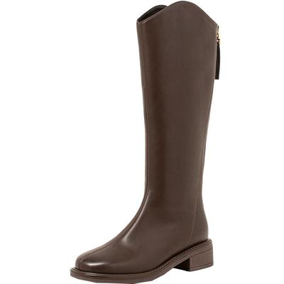 骑士真皮V口康莉显瘦骑士靴