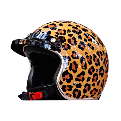 台湾JEF豹纹复古摩托车3/4头盔