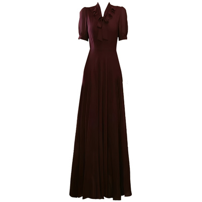 拉佰缇酒红色长款连衣裙女夏季