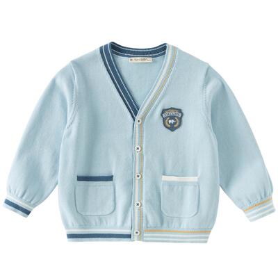 戴维贝拉儿童抗静电毛衣针织衫男童2026新款纯棉学院开衫宝宝春装