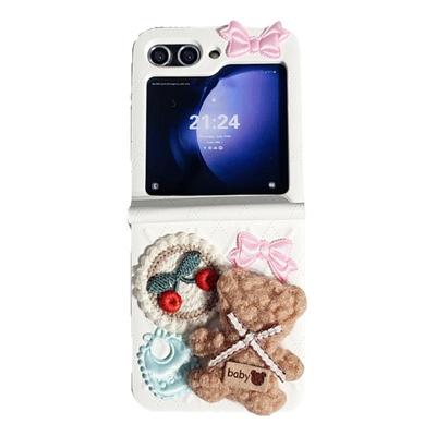 可爱毛绒小熊小折叠皮质手机壳