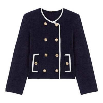 季末7折Maje博主同款2025秋冬新款女装法式时尚双排扣圆领针织衫