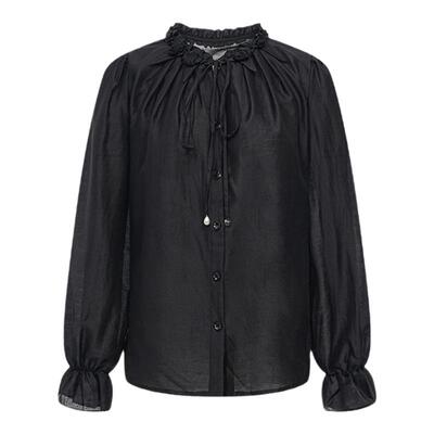 EF黑色长袖衬衫女2025春季新款花边领优雅法式衬衣绑带通勤上衣