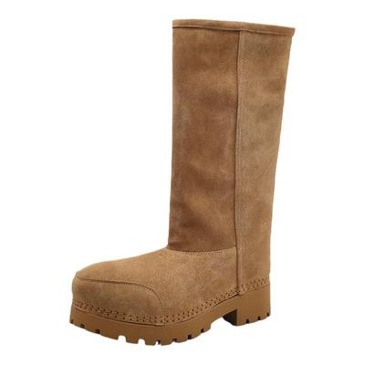 厚底辣妹高筒巴黎大头雪地靴2024冬季新款加绒保暖棉鞋东北长靴子