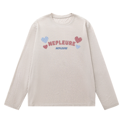 马切达美式复古爱心字母长袖T恤