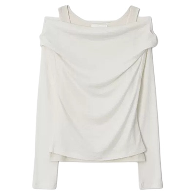 韩国2026春季新款Le*ds小心机露肩设计纯欲风层叠长袖T恤女