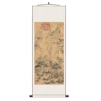 霜林萧寺图丝绸卷轴画仿古名家国画山水花鸟装饰画客厅酒店丝绸画