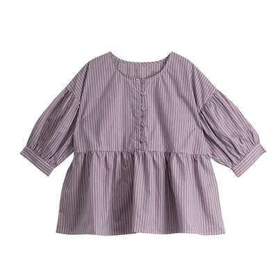 圆领七分袖女童春秋条纹上衣