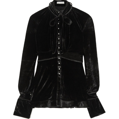 【折扣】Paco  Rabanne 带缀饰缩褶荷叶边下摆天鹅绒女衫