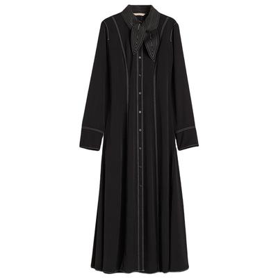 HM女装正肩连衣裙冬季通勤宽松围巾领斜纹布连身裙1224631