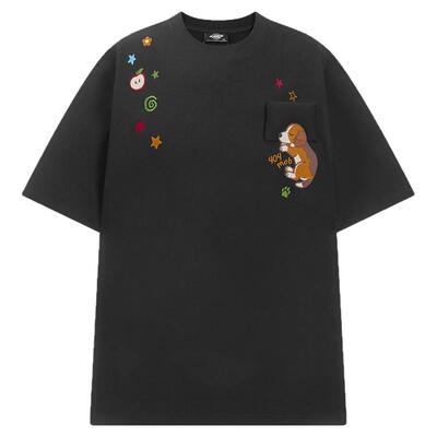 404MOB多原素小狗刺绣短袖T恤男女美式宽松凉感防晒重磅百搭上衣