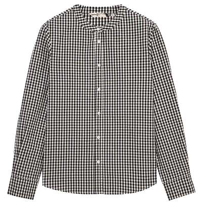 布景衬衫女冬季新品简约撞色格子圆领长袖宽松格纹纯棉衬衫1492