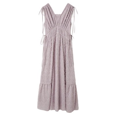 SNIDEL2025秋冬新品时尚V领抽绳收腰植绒无袖连衣裙SWFO254288