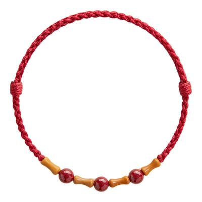 普陀山桃木朱砂红绳手链