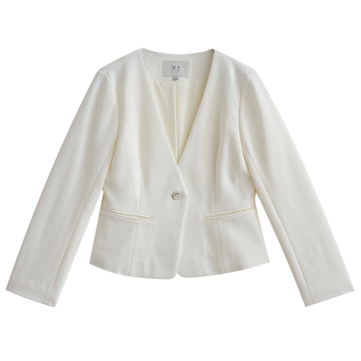 棉质质感针织无领短西装上衣
