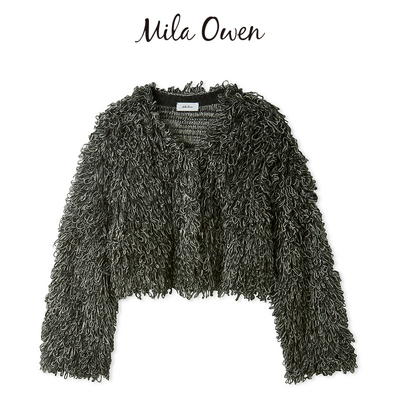 Mila Owen秋冬时尚气质短款毛钱圈V领针织开衫09WND244171