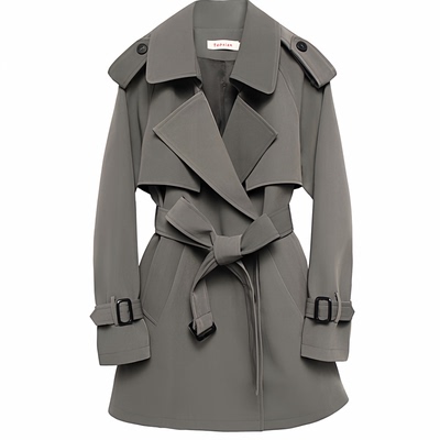 黑色简约随性翻领短款风衣外套女2025秋季新款小个子气质宽松上衣