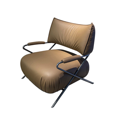 意式轻奢真皮单人沙发椅北欧现代极简客厅设计师休闲沙发椅洽谈椅