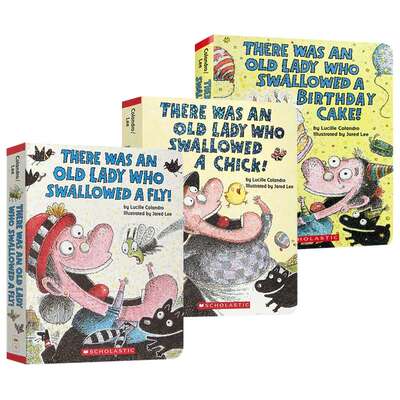 有个老婆婆吞了一只苍蝇 小鸡 民谣纸板书3册英文原版 There Was an Old Lady Who Swallowed a Fly 英文版儿童启蒙英语图画故事书