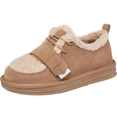 YRC女鞋平底加绒加厚毛毛棉鞋