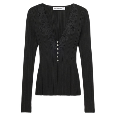 self-portraitV领针织打底上衣