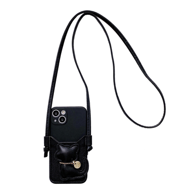 卡通皮纹猫咪卡包挂绳防摔手机壳