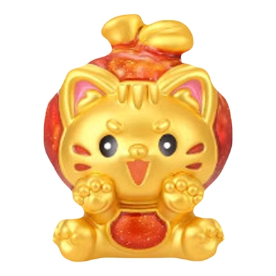 潮宏基趣玩大吉福喵黄金串珠足金转运珠5D硬金手串胖橘猫新年送礼