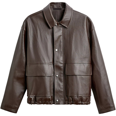 西班牙单！翻领宽松仿皮革夹克