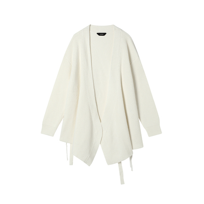 lezora羊毛流苏中长款针织开衫