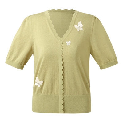 歌莉娅夏季绣花针织短袖上衣