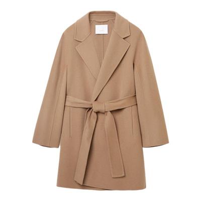 OVV秋冬热卖女装平驳领随附腰带90支羊毛双面呢大衣
