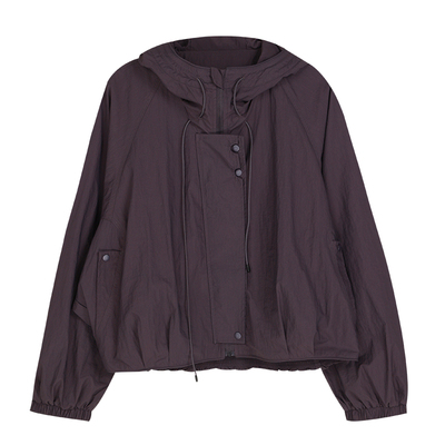 高品质休闲独特纯色连帽冲锋衣女