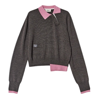 斜襟POLO领设计羊毛针织衫